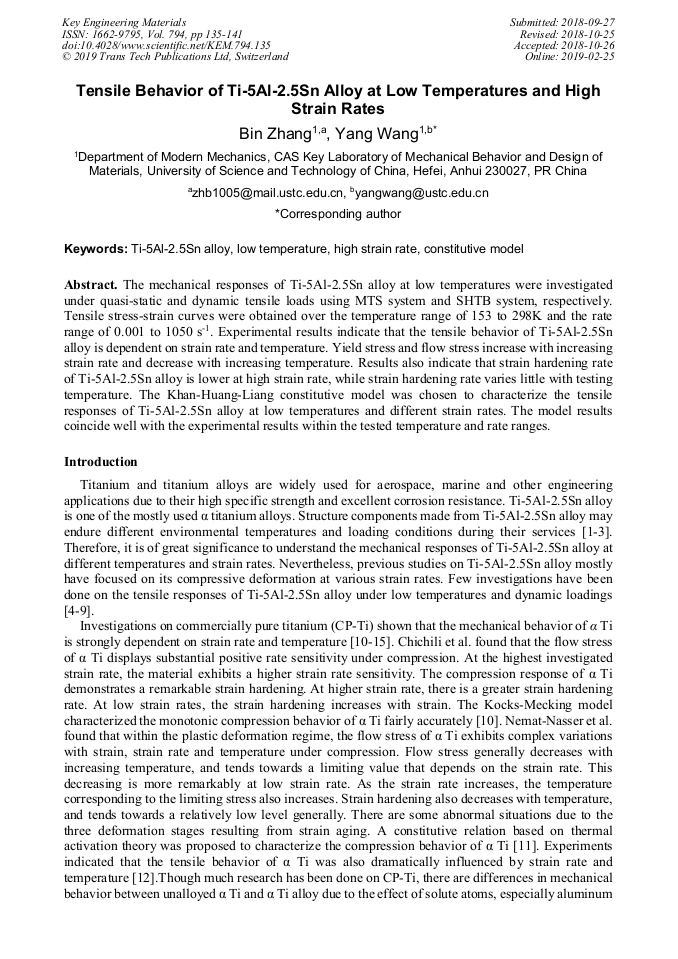 Tensile Behavior of Ti-5Al-2.5Sn Alloy at Low Temperatures and High ...