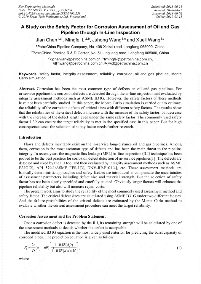 A Study on the Safety Factor for Corrosion Assessment of Oil and Gas ...