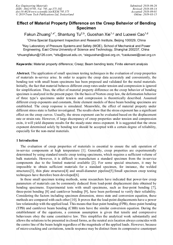 Effect of Material Property Difference on the Creep Behavior of Bending ...