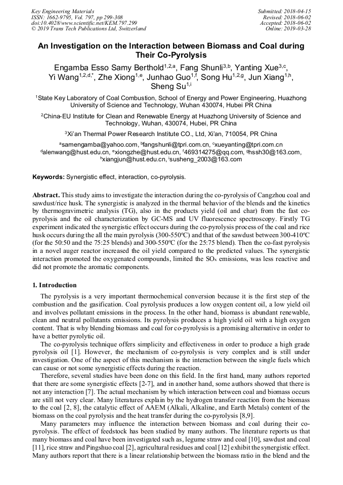 An Investigation on the Interaction between Biomass and Coal during ...