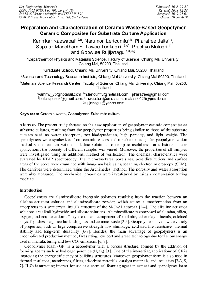 Preparation and Characterization of Ceramic Waste-Based Geopolymer ...