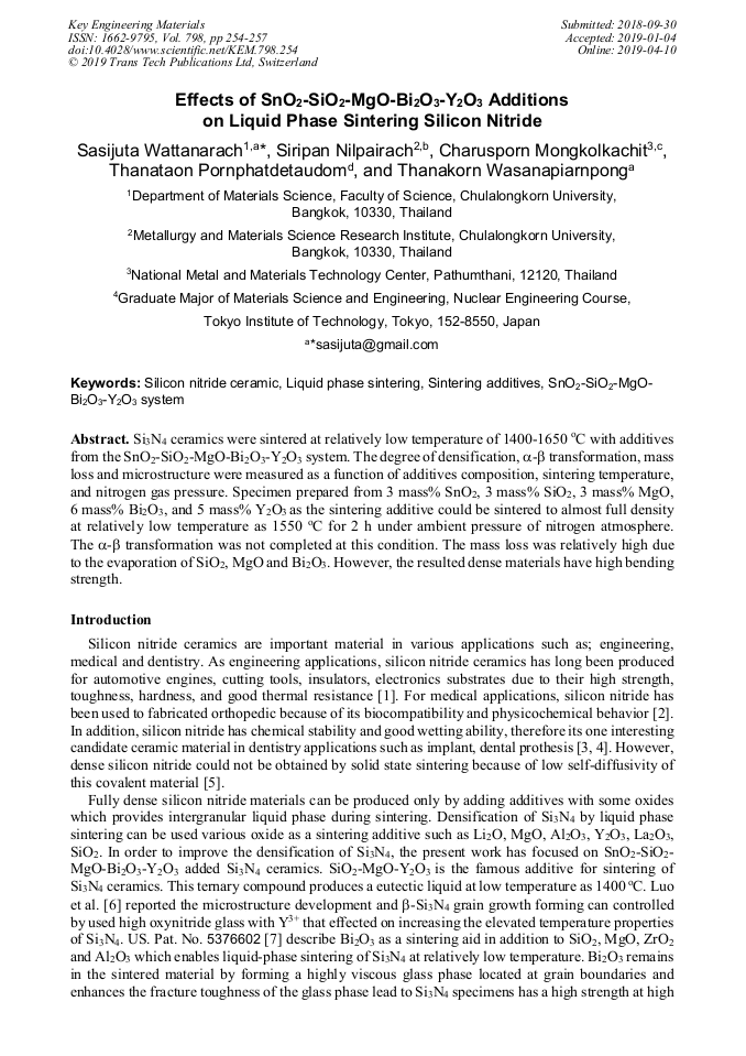 Effects of SnO2-SiO2-MgO-Bi2O3-Y2O3 Additions on Liquid Phase Sintering ...