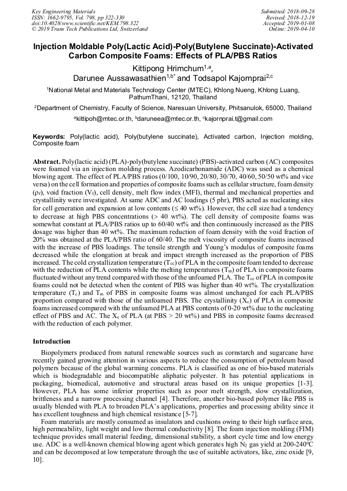 Injection Moldable Poly(Lactic Acid)-Poly(Butylene Succinate)-Activated ...