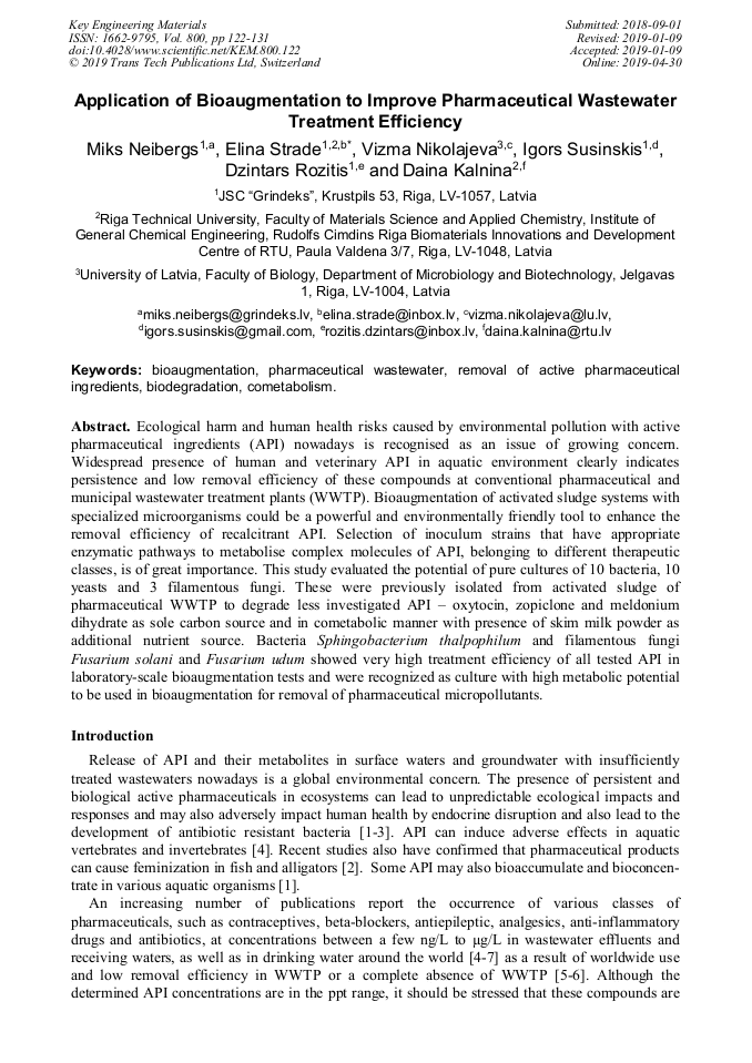 Application of Bioaugmentation to Improve Pharmaceutical Wastewater ...
