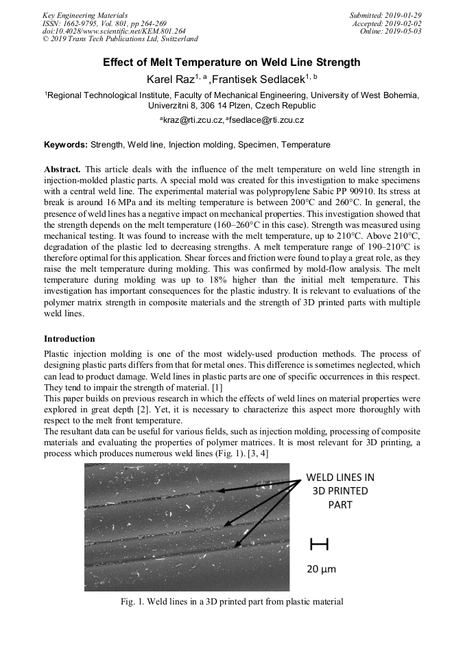 Effect of Melt Temperature on Weld Line Strength | Scientific.Net