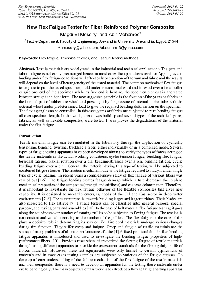 New Flex Fatigue Tester for Fiber Reinforced Polymer Composite ...