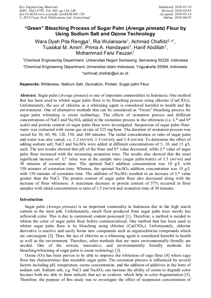 "Green" Bleaching Process of Sugar Palm (Arenga pinnata) Flour by Using ...