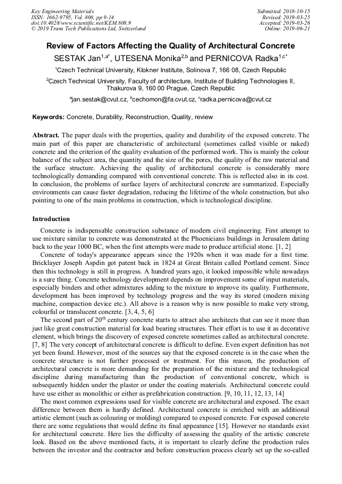 Review of Factors Affecting the Quality of Architectural Concrete ...