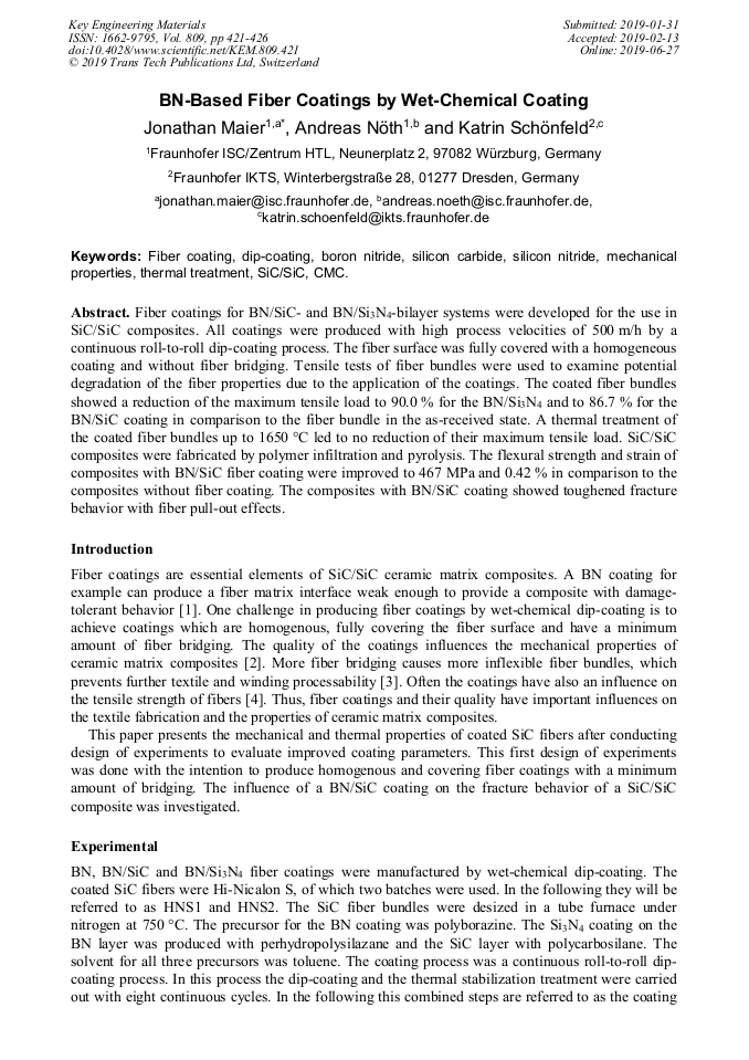 BN-Based Fiber Coatings by Wet-Chemical Coating | Scientific.Net