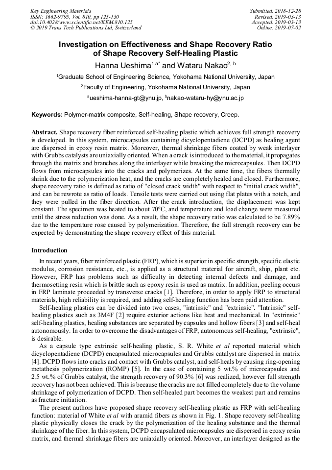 Investigation on Effectiveness and Shape Recovery Ratio of Shape ...