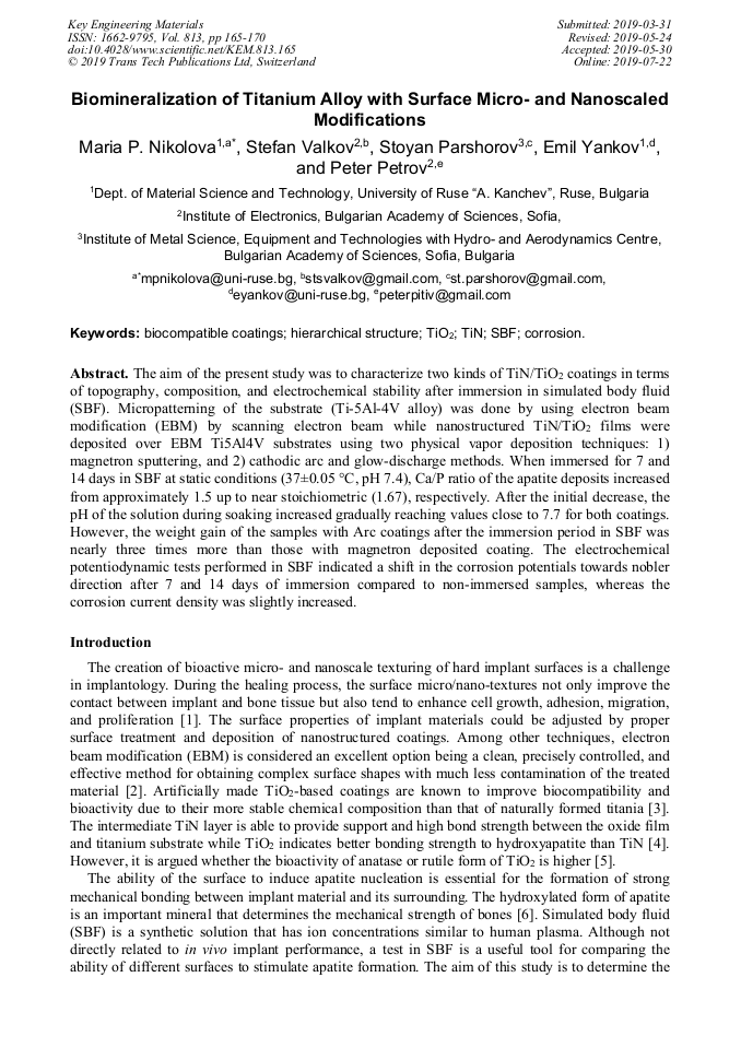 Biomineralization of Titanium Alloy with Surface Micro - and Nanoscaled ...