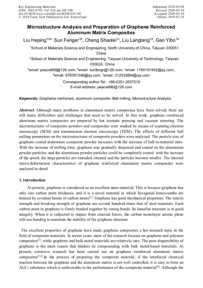 Microstructure Analysis And Preparation Of Graphene Reinforced Aluminum Matrix Composites