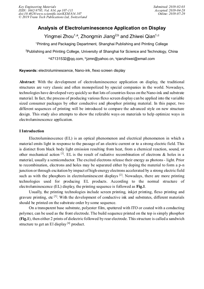 Analysis of Electroluminescence Application on Display | Scientific.Net