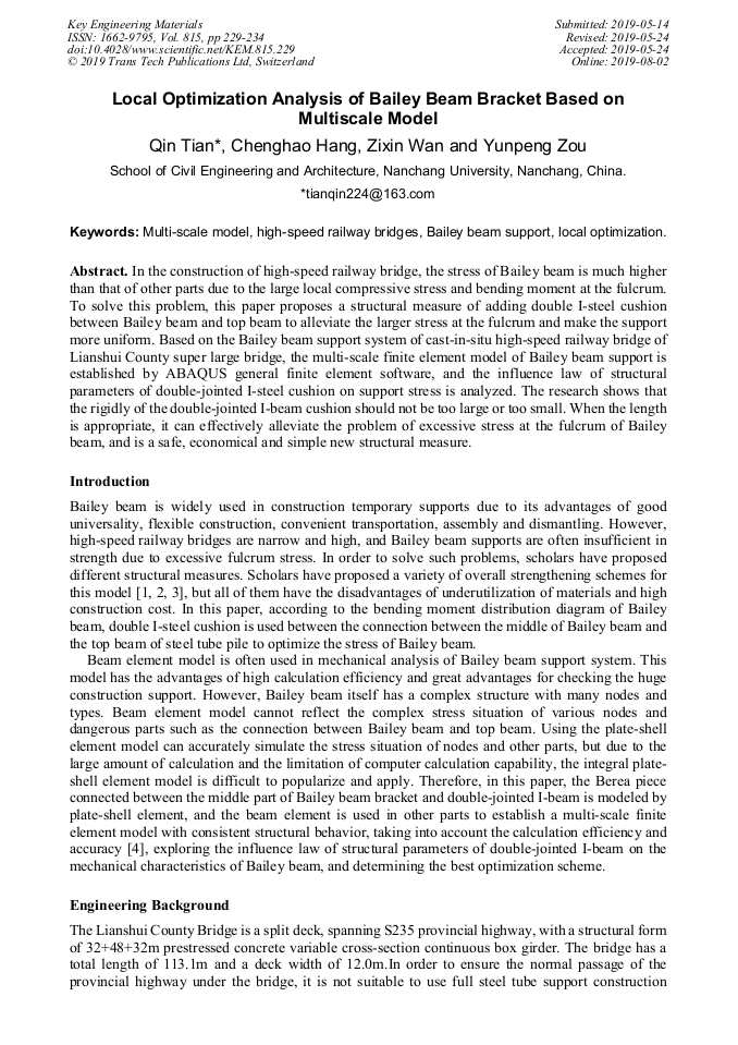 Local Optimization Analysis of Bailey Beam Bracket Based on Multiscale ...