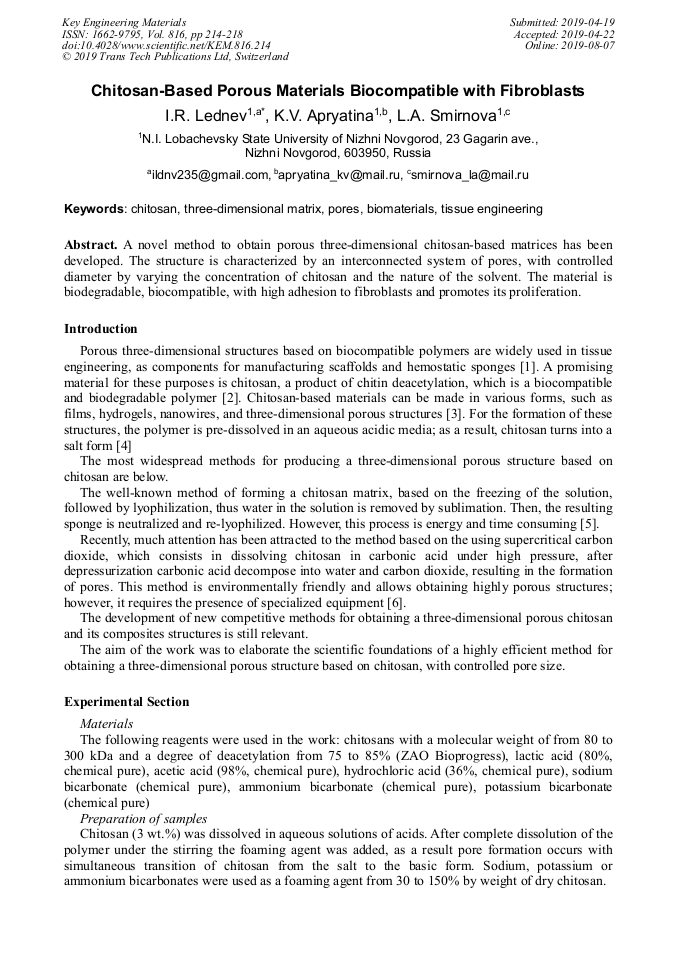 Chitosan-Based Porous Materials Biocompatible with Fibroblasts ...