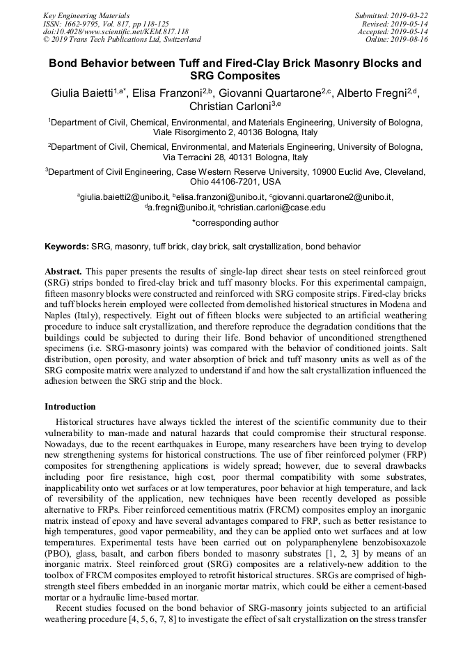 Bond Behavior between Tuff and Fired-Clay Brick Masonry Blocks and SRG ...