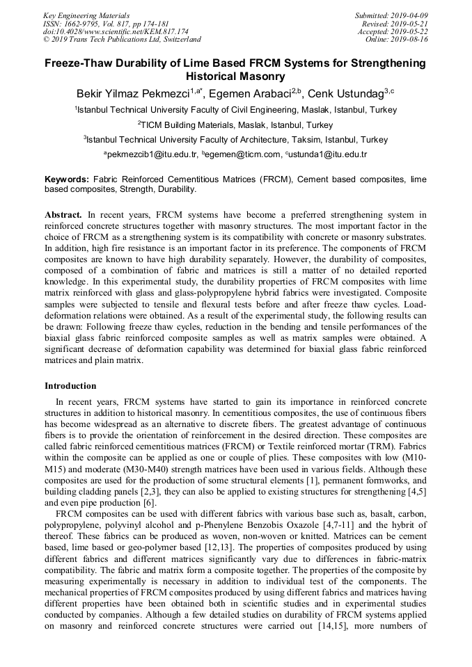 Freeze-Thaw Durability of Lime Based FRCM Systems for Strengthening ...