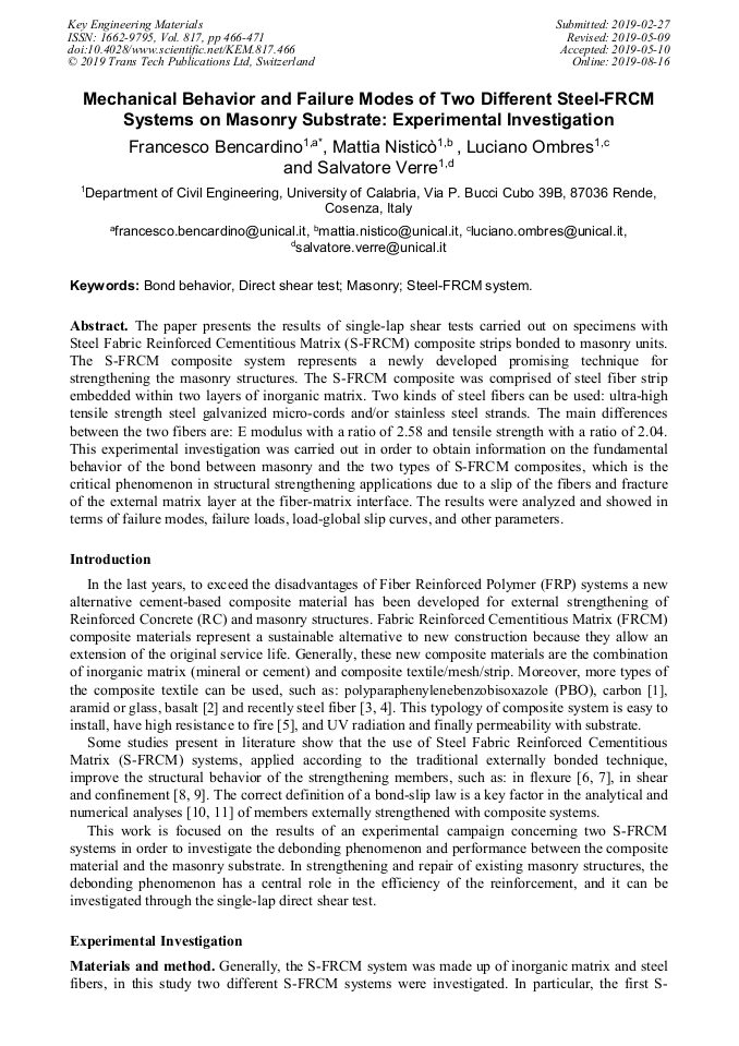 Mechanical Behavior and Failure Modes of Two Different Steel-FRCM ...