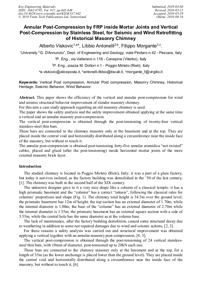 Annular Post-Compression by FRP inside Mortar Joints and Vertical Post ...