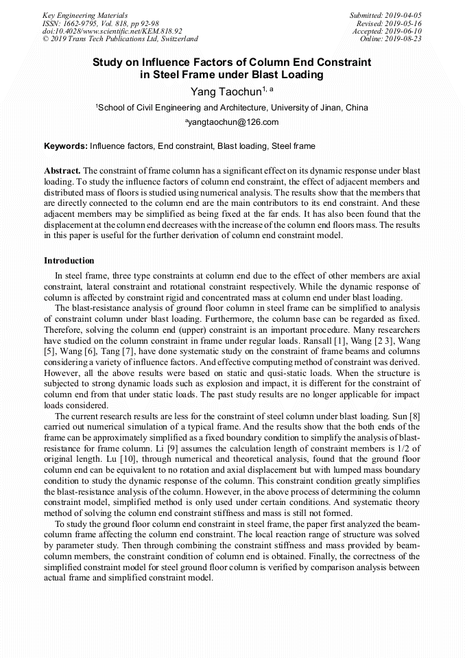 Study on Influence Factors of Column End Constraint in Steel Frame ...