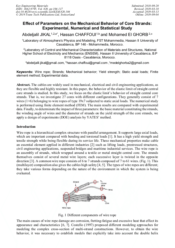 Effect of Parameters on the Mechanical Behavior of Core Strands ...