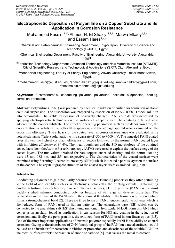 Electrophoretic Deposition of Polyaniline on a Copper Substrate and its ...
