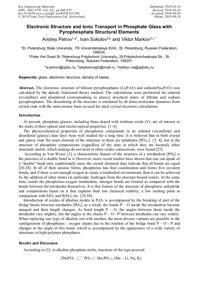 Electronic Structure and Ionic Transport in Phosphate Glass with ...