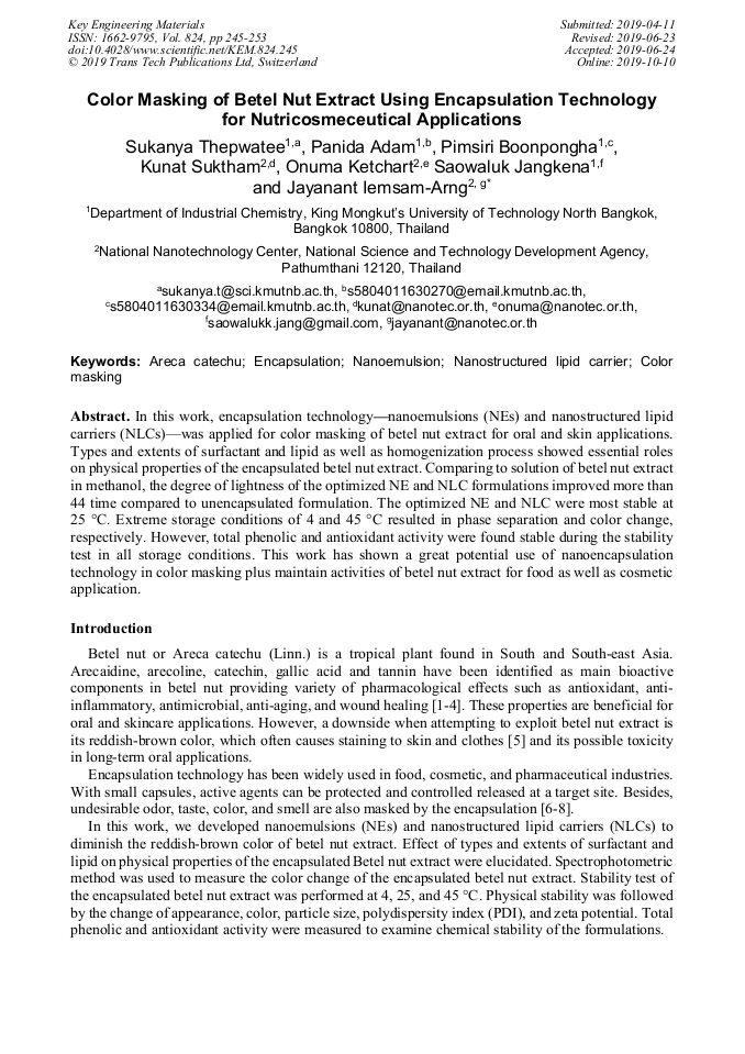 Color Masking of Betel Nut Extract Using Encapsulation Technology for ...