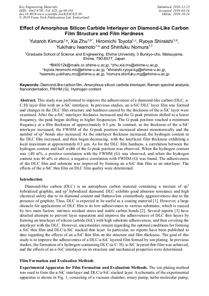 Effect of Amorphous Silicon Carbide Interlayer on Diamond-Like Carbon ...