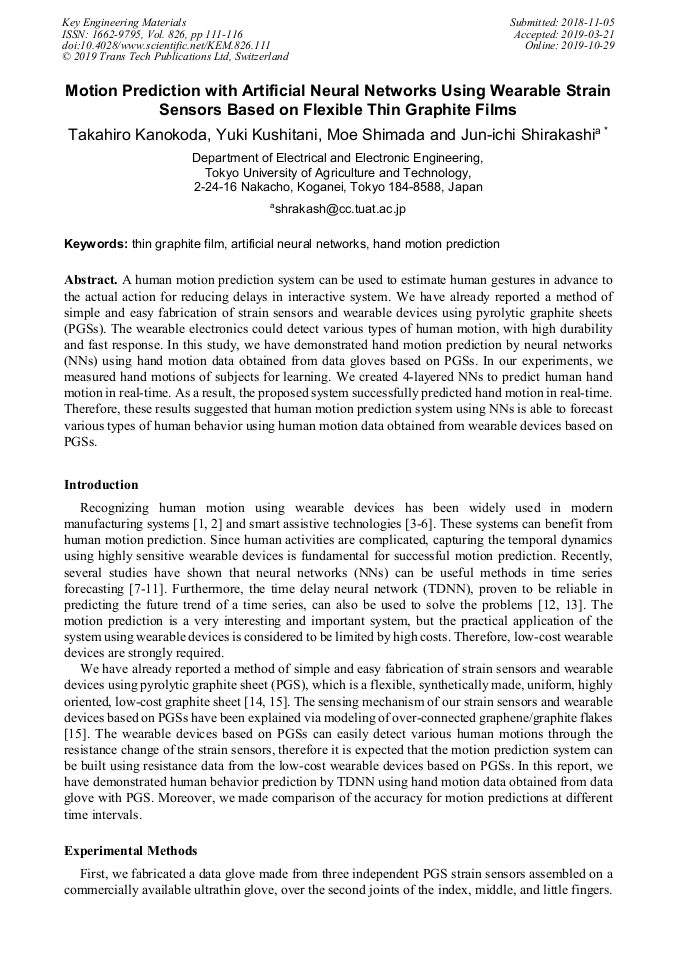 Motion Prediction with Artificial Neural Networks Using Wearable Strain Sensors Based on ...