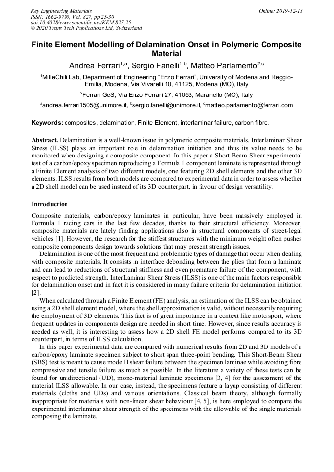 Finite Element Modelling of Delamination Onset in Polymeric Composite Material | Scientific.Net