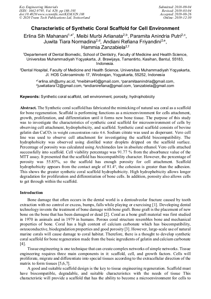Characteristic of Synthetic Coral Scaffold for Cell Environment ...