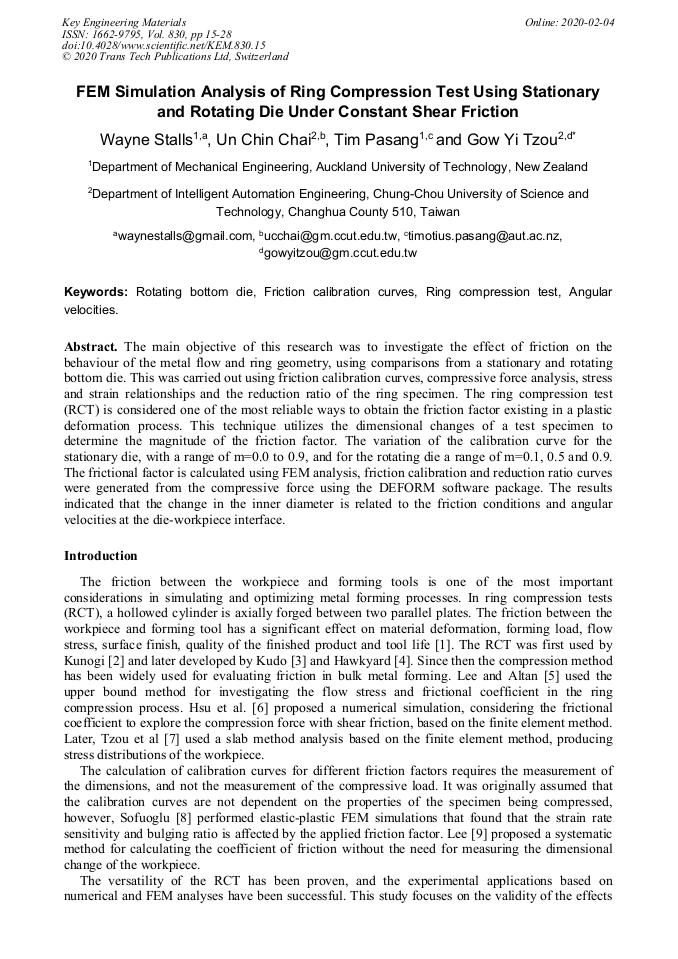 FEM Simulation Analysis of Ring Compression Test Using Stationary and ...
