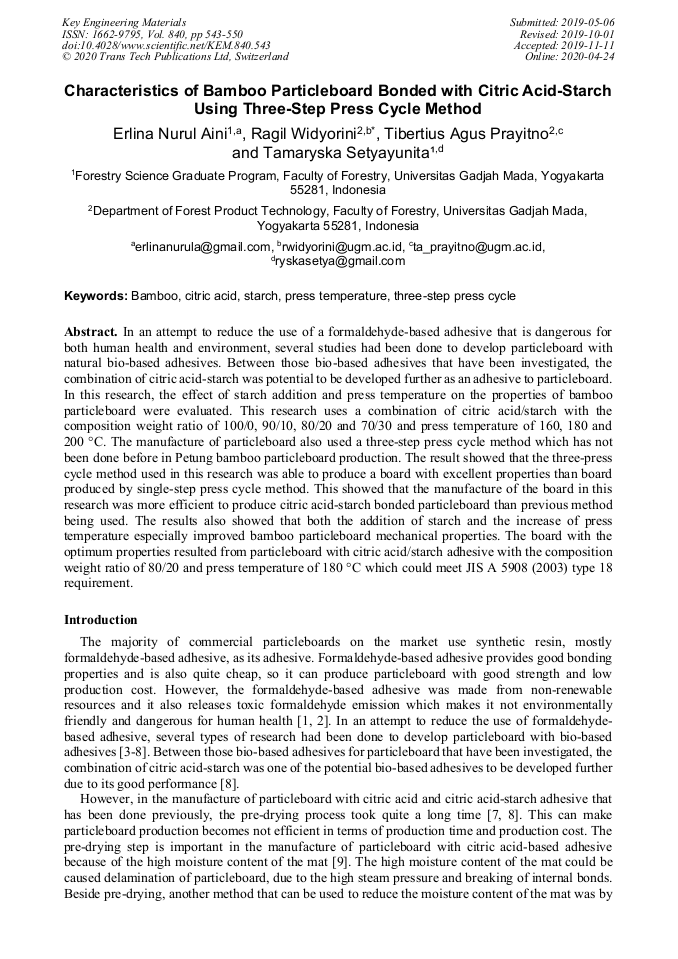 Characteristics of Bamboo Particleboard Bonded with Citric Acid-Starch ...