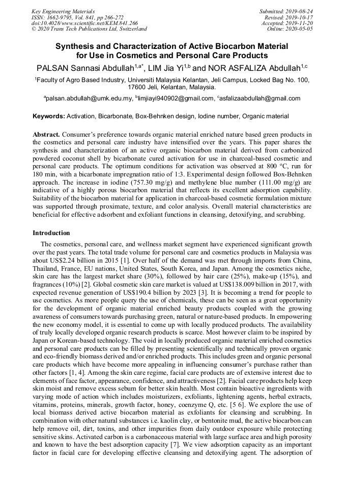 Synthesis and Characterization of Active Biocarbon Material for Use in ...