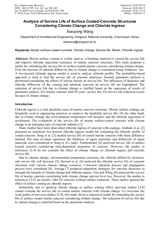 Analysis of Service Life of Surface Coated-Concrete Structures Considering Climate Change and ...