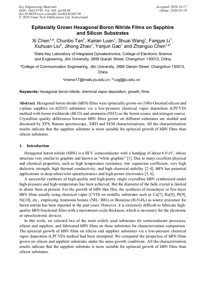 Epitaxially Grown Hexagonal Boron Nitride Films on Sapphire and Silicon ...