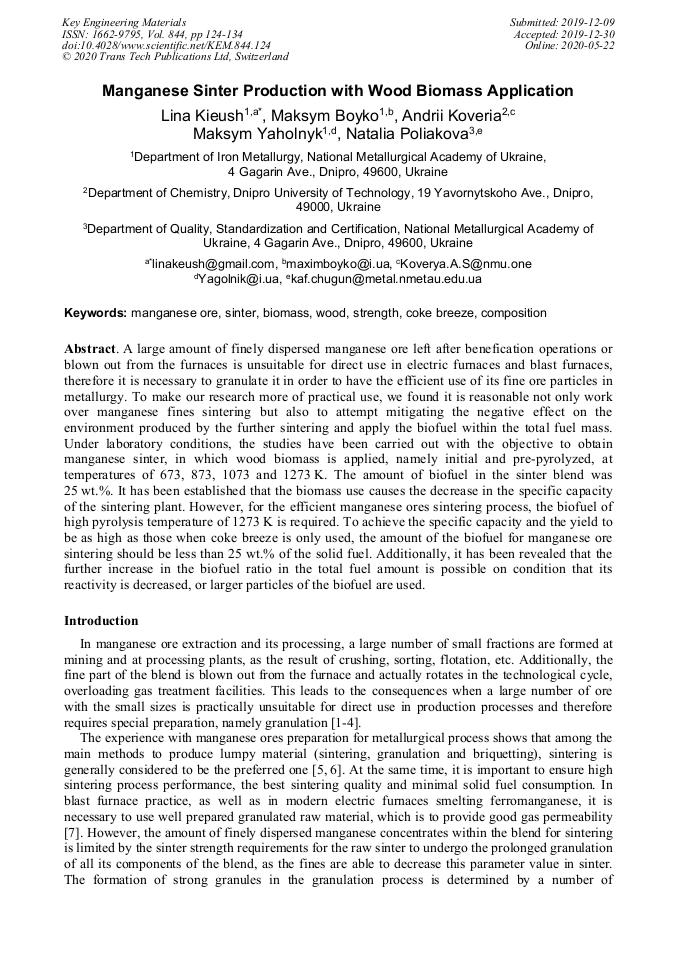 Manganese Sinter Production with Wood Biomass Application | Scientific.Net