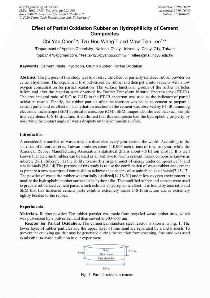 Effect of Partial Oxidation Rubber on Hydrophilicity of Cement ...