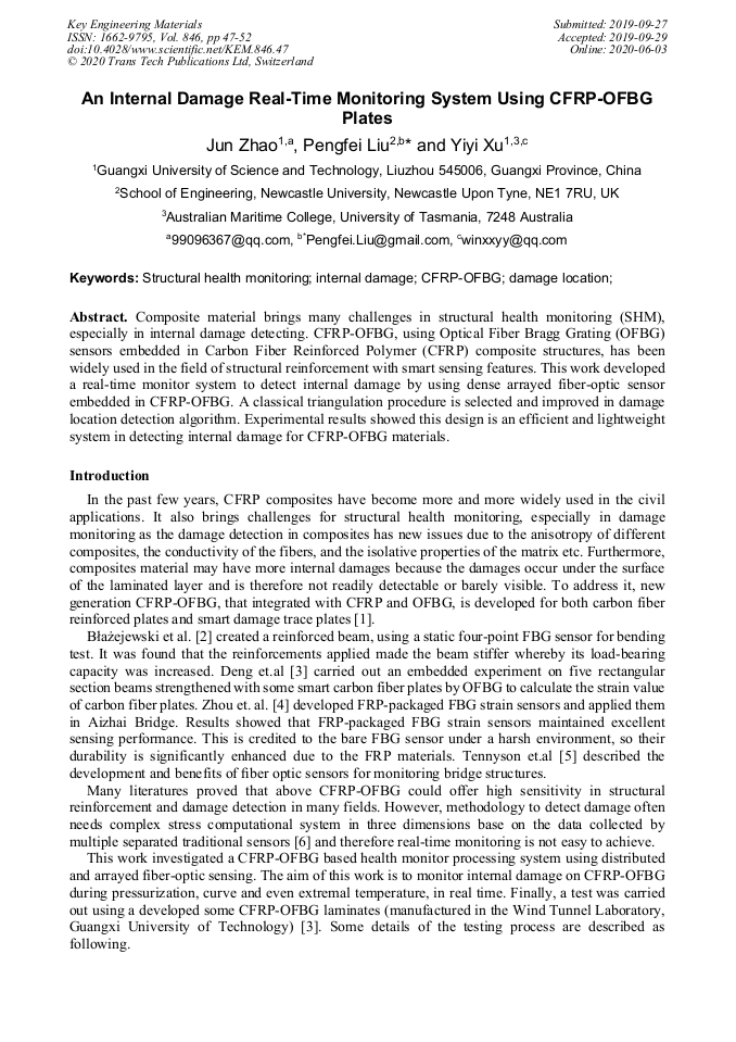 An Internal Damage Real-Time Monitoring System Using CFRP-OFBG Plates ...