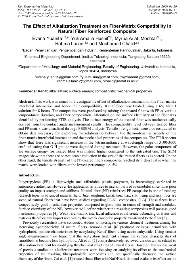 The Effect of Alkalization Treatment on Fiber-Matrix Compatibility in ...