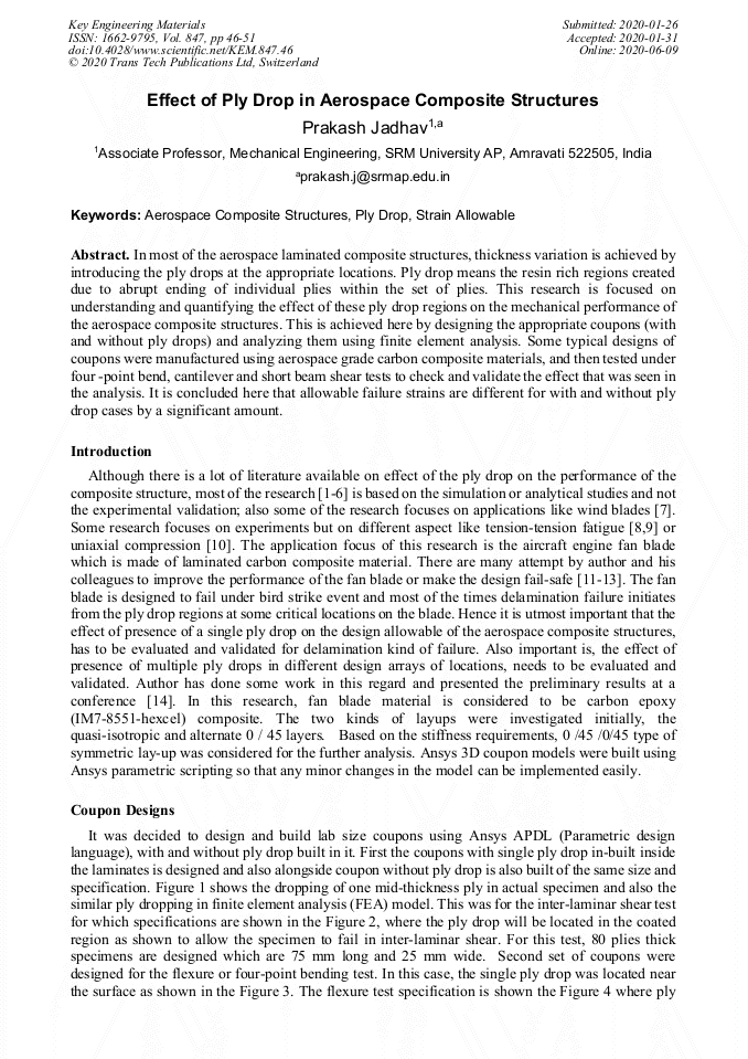 Effect of Ply Drop in Aerospace Composite Structures | Scientific.Net