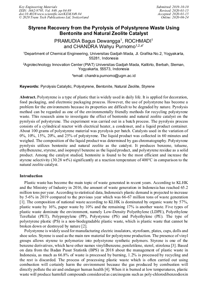 Styrene Recovery from the Pyrolysis of Polystyrene Waste Using ...