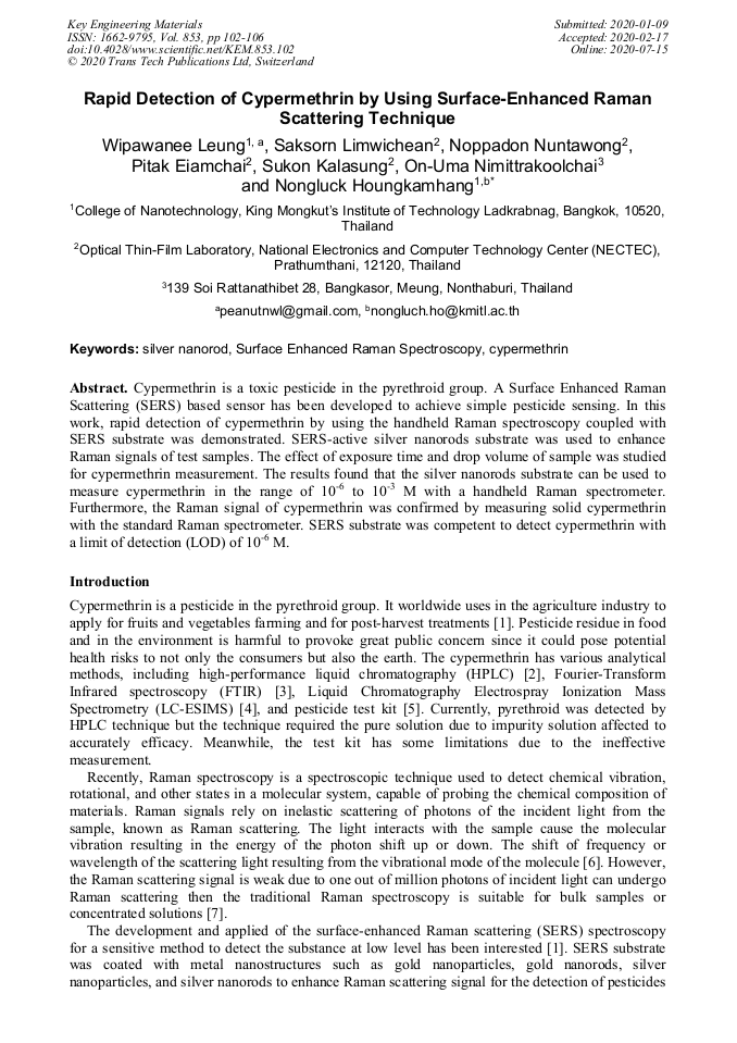Rapid Detection of Cypermethrin by Using Surface-Enhanced Raman ...