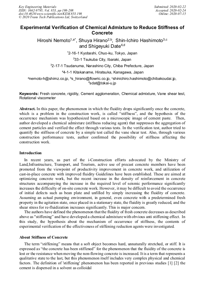 Experimental Verification of Chemical Admixture to Reduce Stiffness of ...