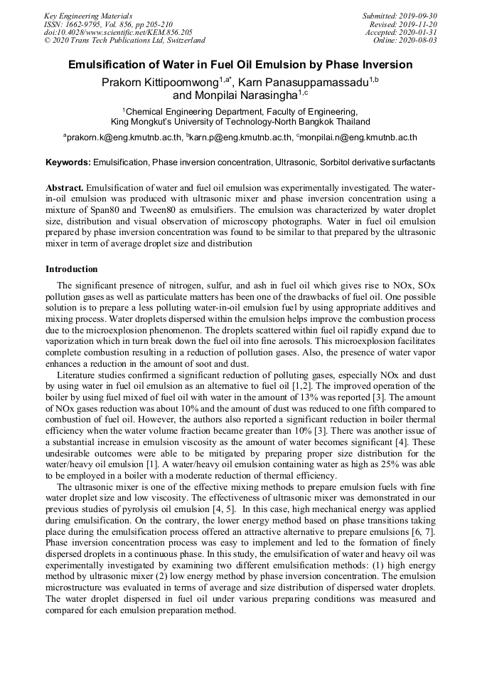 Emulsification of Water in Fuel Oil Emulsion by Phase Inversion ...