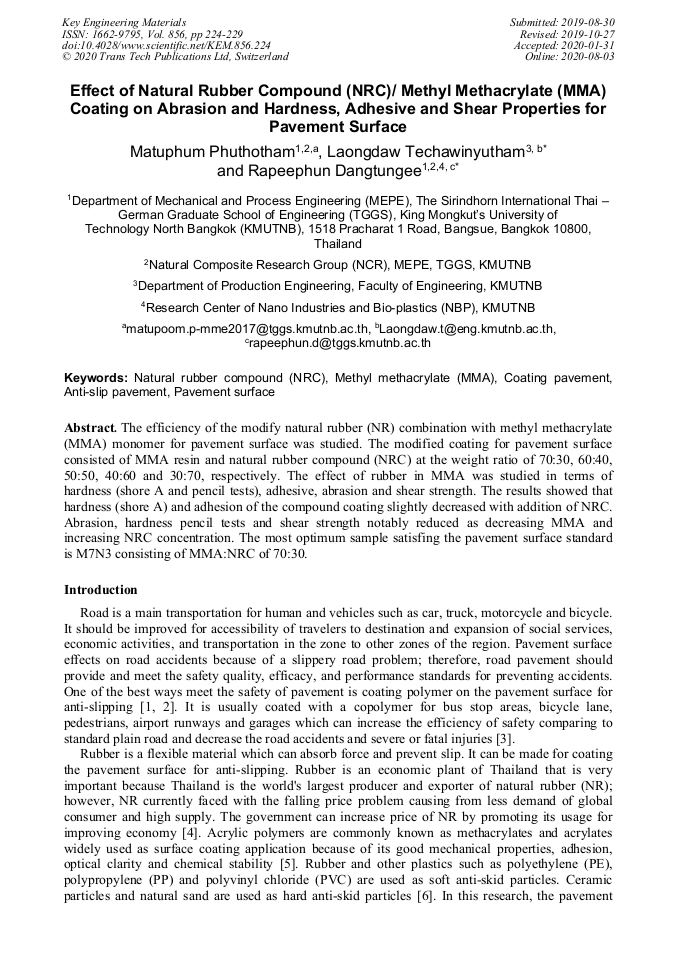 Effect of Natural Rubber Compound (NRC)/ Methyl Methacrylate (MMA ...