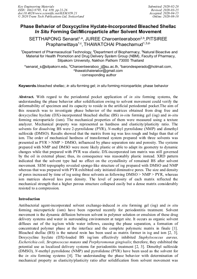 Phase Behavior of Doxycycline Hyclate-Incorporated Bleached Shellac In ...