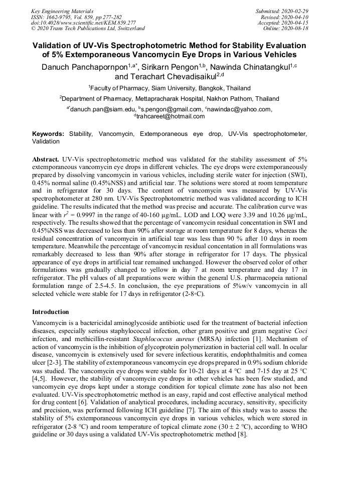 Validation of UV-Vis Spectrophotometric Method for Stability Evaluation ...