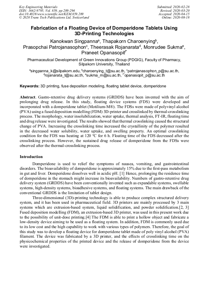 Fabrication of a Floating Device of Domperidone Tablets Using 3D ...